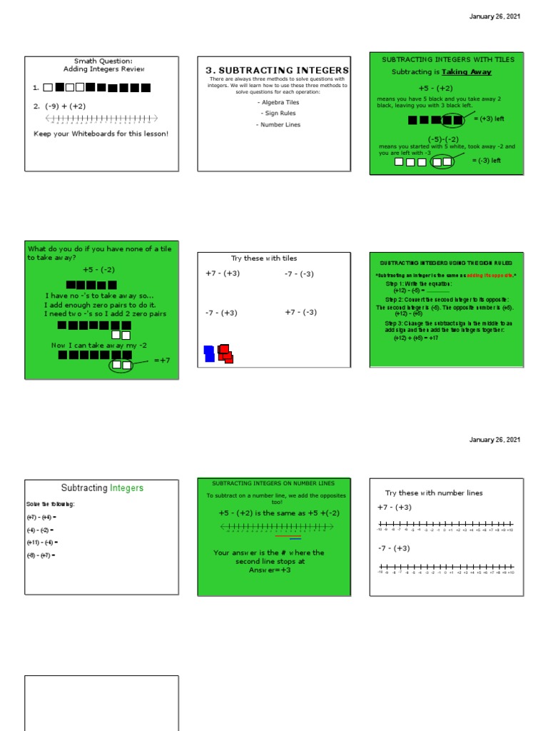 Subtracting Integers Notes | PDF | Number Theory | Elementary Mathematics
