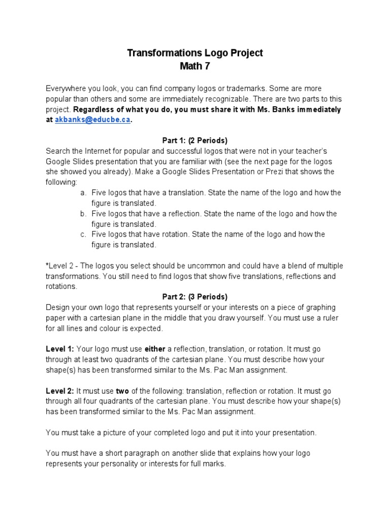 Transformations Logo Project | PDF | Cartesian Coordinate System ...