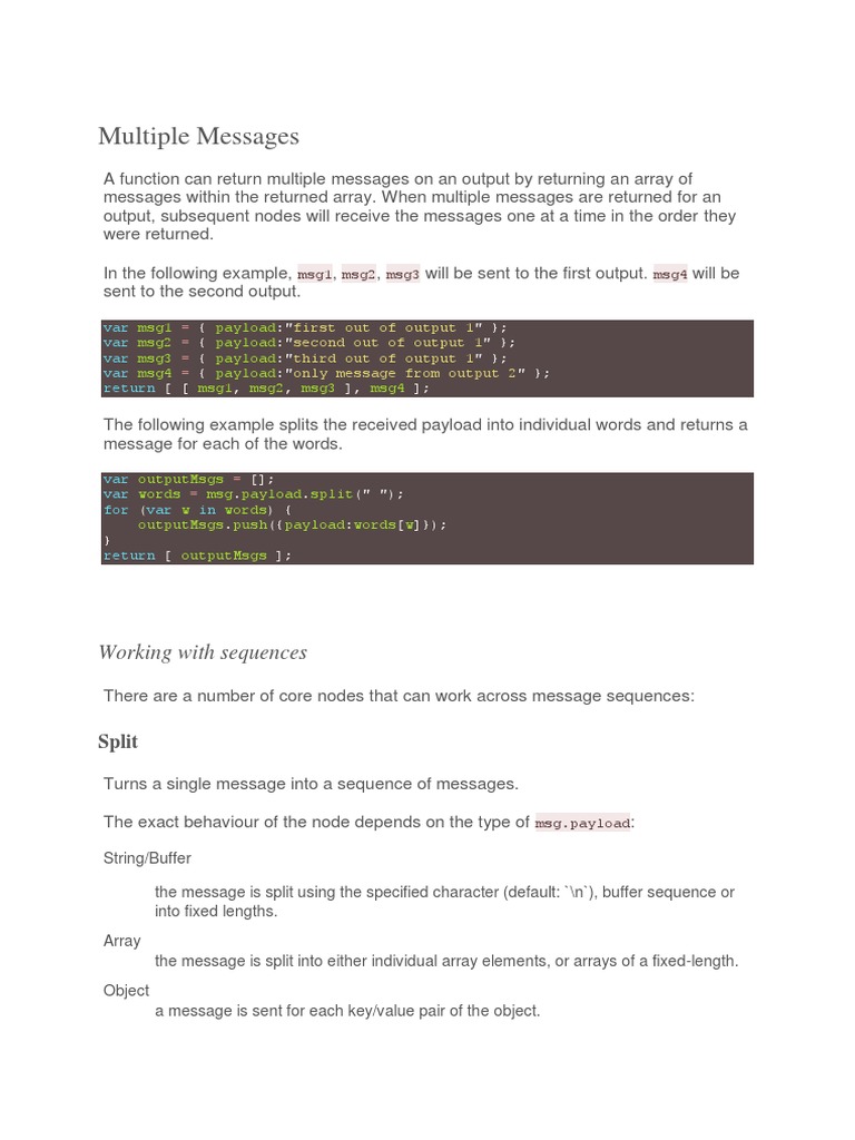 Returning Multiple Messages from a Node Function and Working with Message Sequences | PDF ...