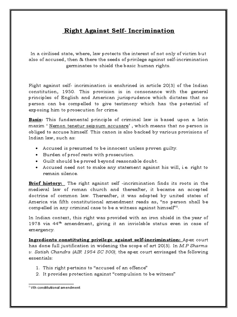Right Against Self-Incrimination | PDF | Self Incrimination | Public Sphere