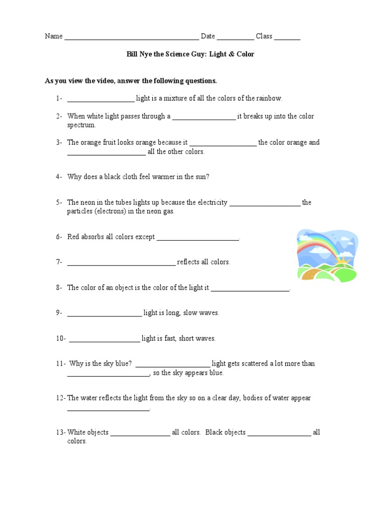 Bill Nye Light Color Worksheet | PDF