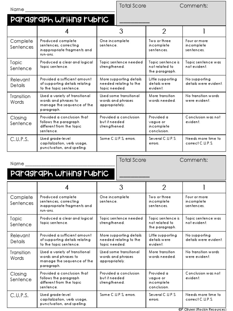 Written Paragraph Rubric | PDF | Writing | Syntax