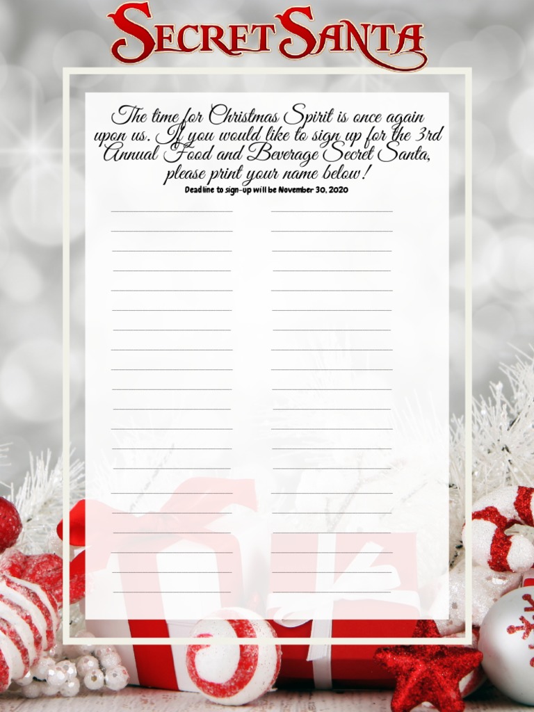 Secret Santa Sign-Up Sheet | PDF | Christmas Traditions | Christmas