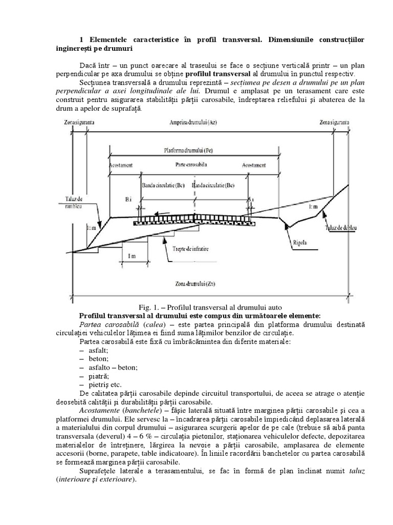 1 Elementele Caracteristice În Profil Transversal. Dimensiunile ...