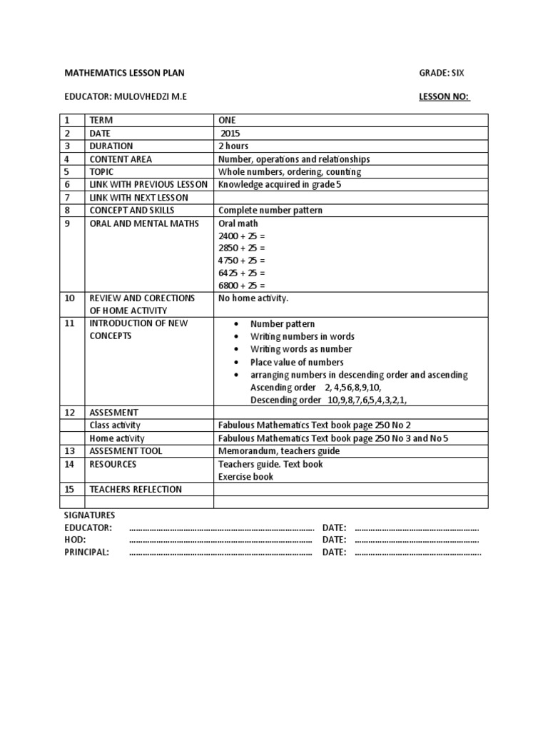 Grade 6 Mathematics Lesson Plan | PDF | Area | Lesson Plan