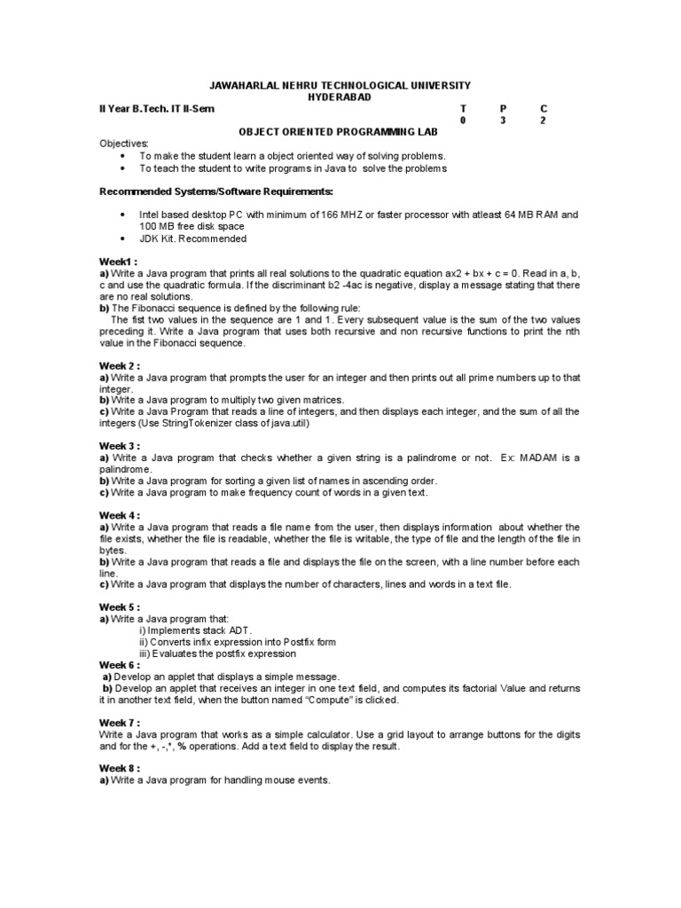 Java Lab Syllabus | PDF | Quadratic Equation | Computer File