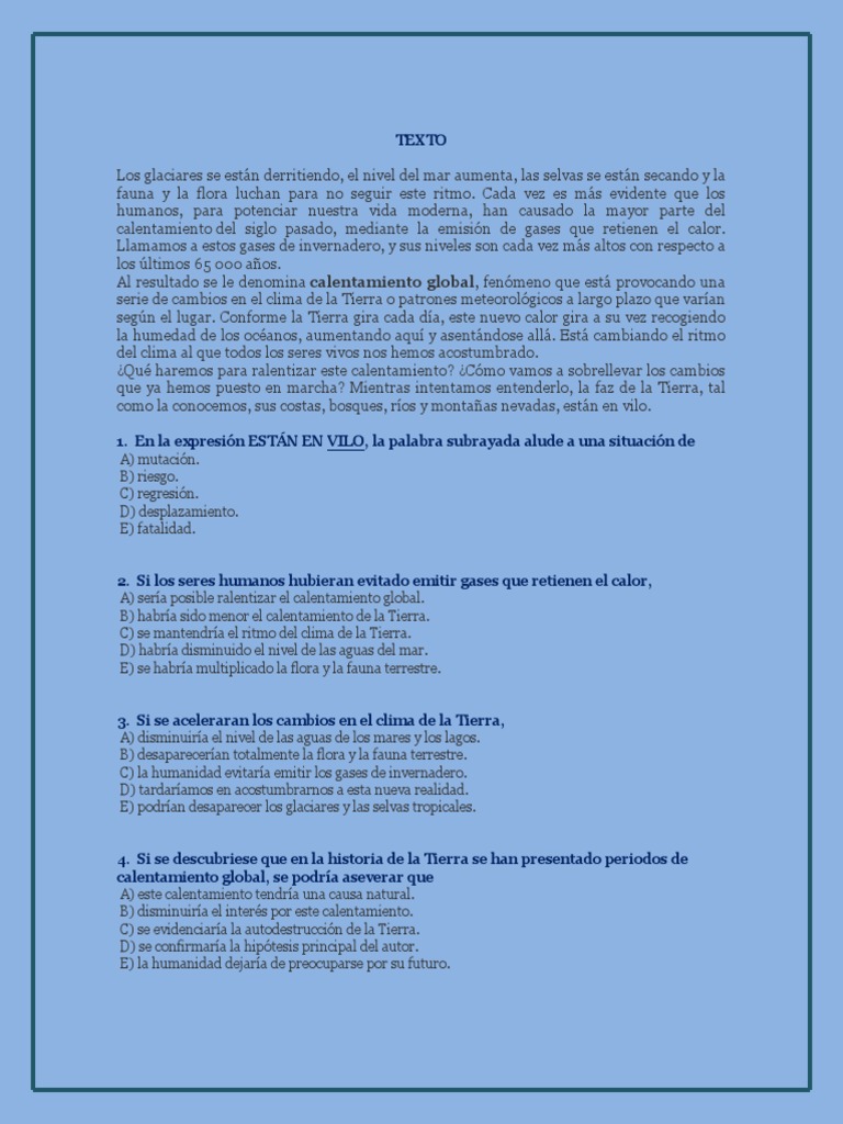 Comprension de Lectura | PDF | Cambio climático | Tierra