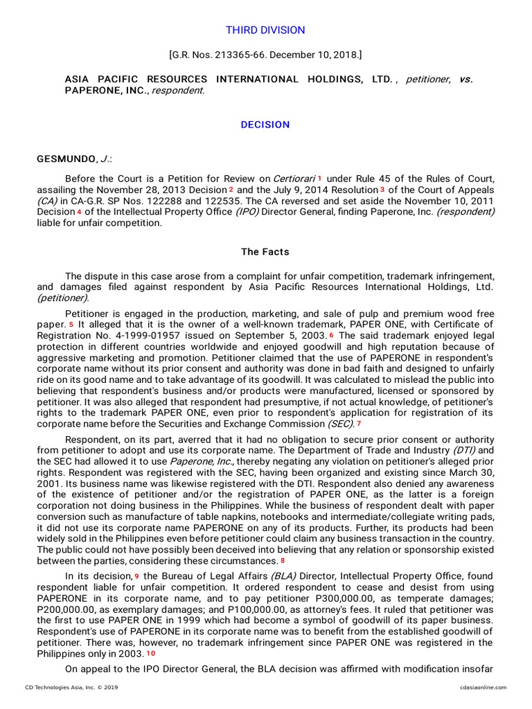 218816-2018-Asia Pacific Resources International | PDF | Trademark | Goods