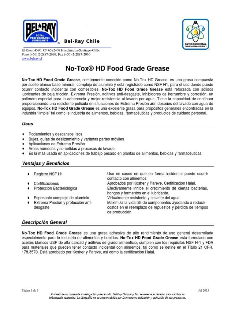 No Tox HD Food Grade Grease | PDF | Lubricante | Alimentos