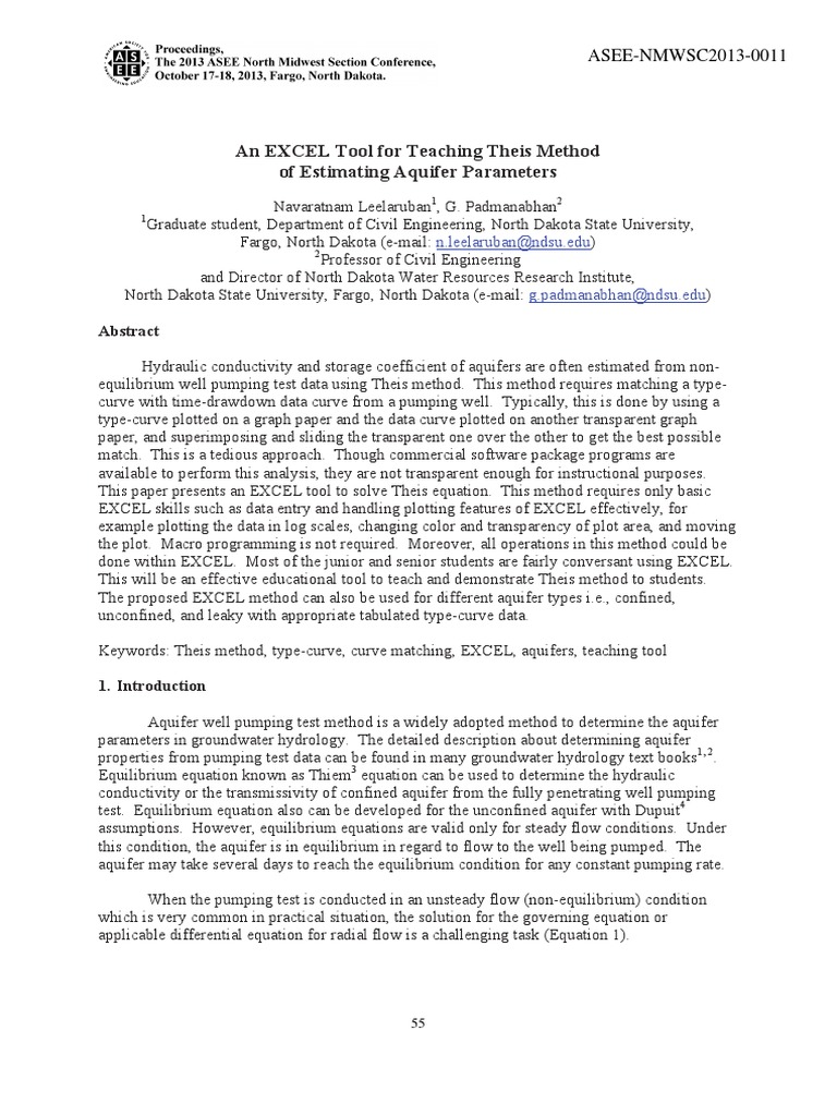 Excel Tool for Theis Method Teaching | PDF | Hydrogeology | Microsoft Excel
