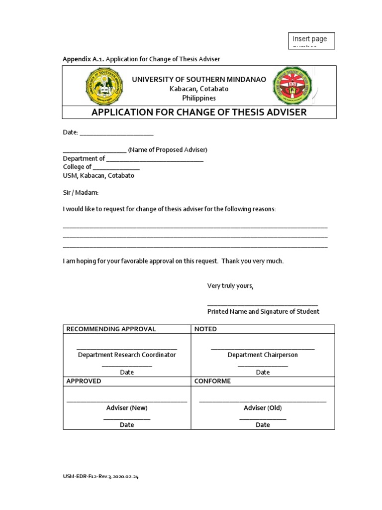 Edr f12 Application For Change of Thesis Adviser 1 | PDF