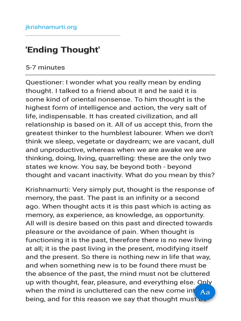 Ending Thought | PDF | Thought | Human Nature