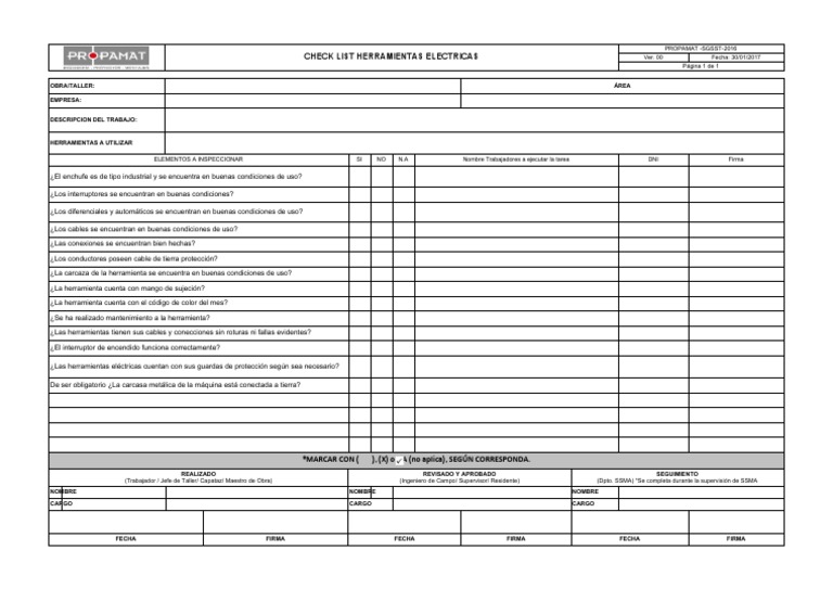 PROPAMAT-SGS-CL-05 - (Check List Herramientas Eléctricas) | PDF ...