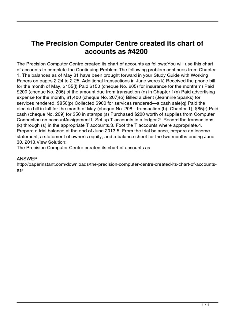 The Precision Computer Centre Created Its Chart of Accounts As | PDF