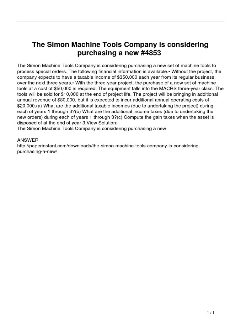 The Simon Machine Tools Company Is Considering Purchasing A New | PDF ...