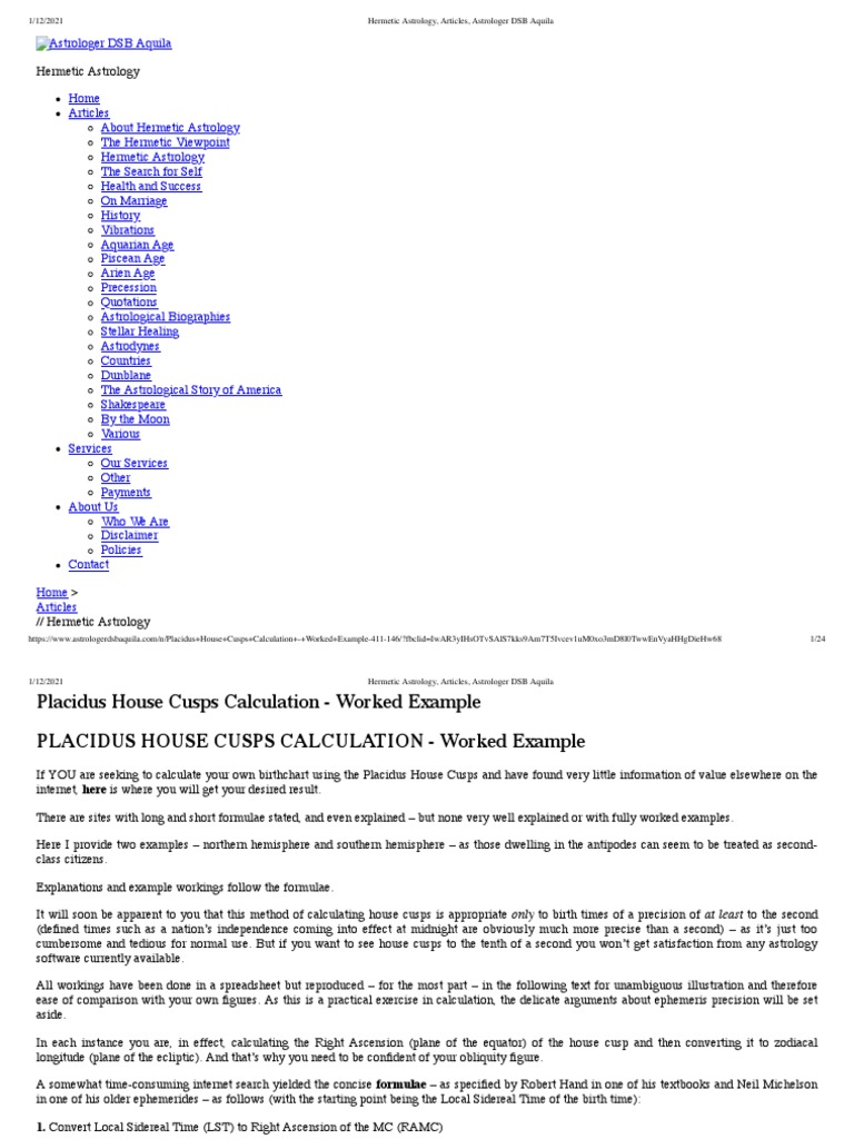 Placidius - House - System - CalculationHermetic Astrology, Articles ...