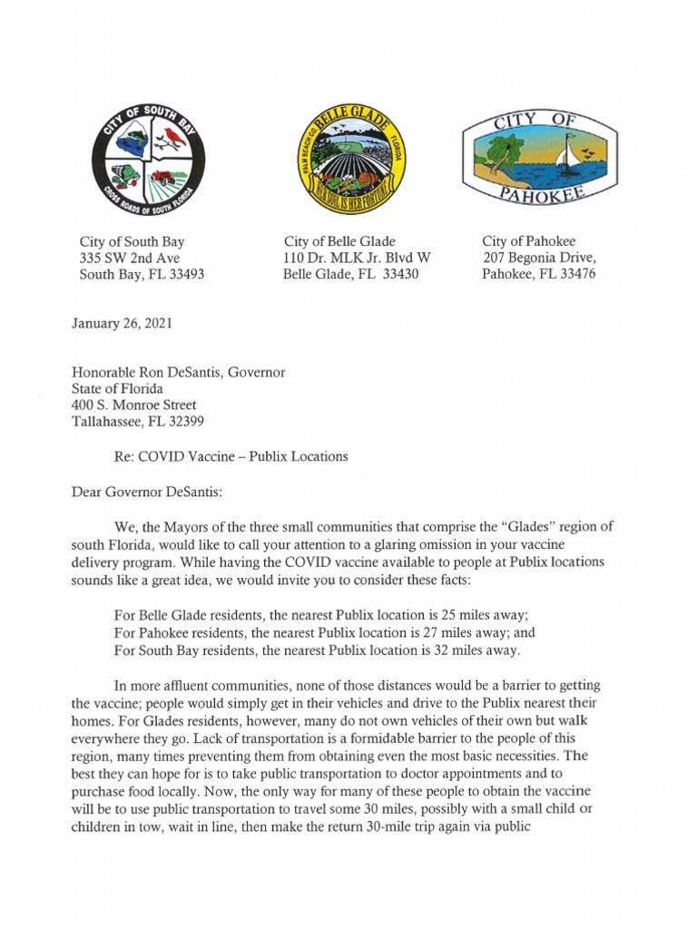 Mayors' Letter To Gov. Ron DeSantis | PDF