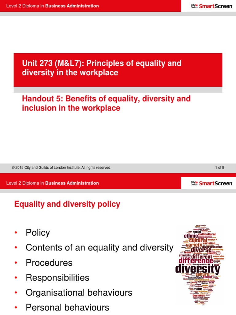 Handout 5 Benefity of Equality Diversity and Inclusion in The Workplace ...