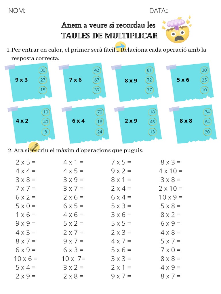 Exàmen Taules de Multiplicar | PDF