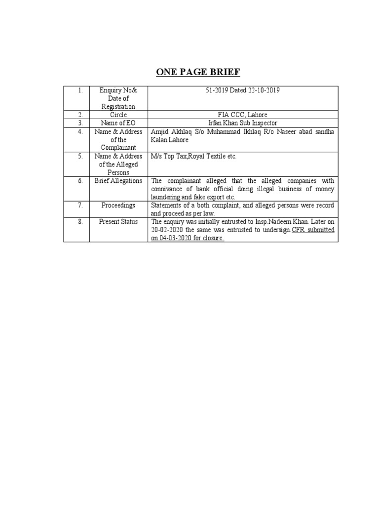 One Page Brief | PDF