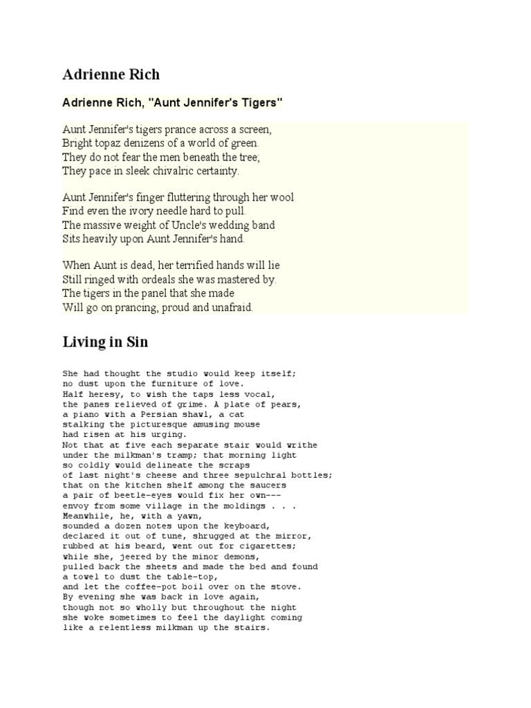 Adrienne Rich - Some Important Poems | PDF | Nature