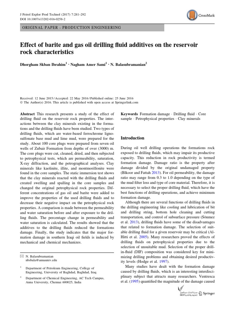 Art - Effect of Barite and Gas Oil Drilling Fluid Additives On The ...