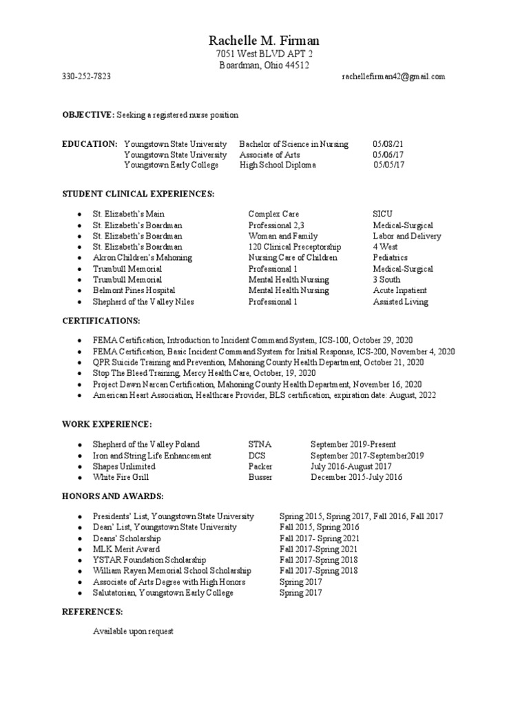 Resume Transitions | PDF | Youngstown | Nursing