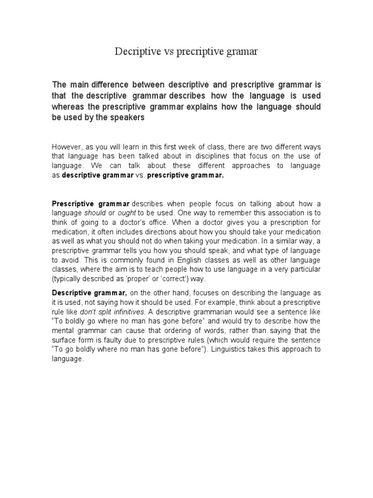 Decriptive Vs Precriptive Gramar | PDF