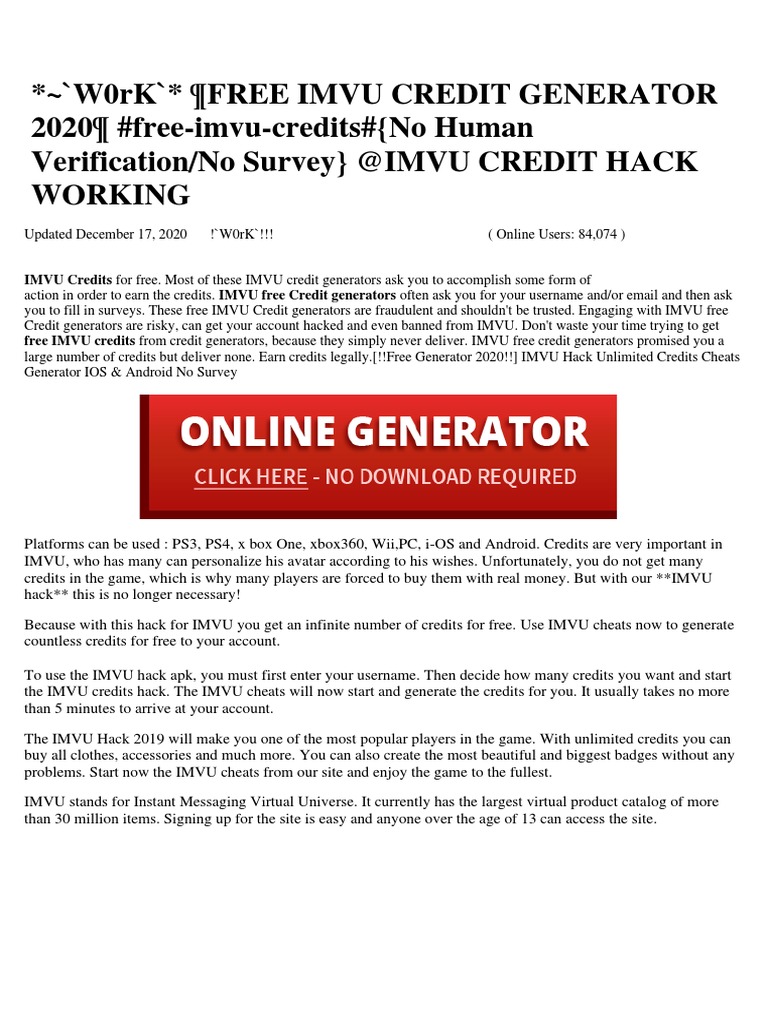 'W0Rk' Free Imvu Credit Generator 2020 #Free-Imvu-Credits# (No Human ...
