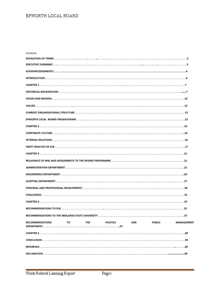 Epworth Local Board: Work Related Learning Report | PDF ...