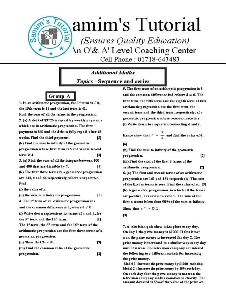 5.sequence and Series | PDF | Mathematical Objects | Teaching Mathematics