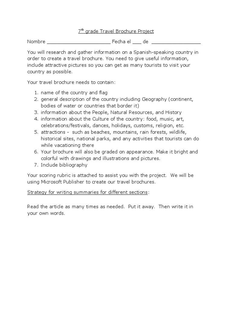 7th Grade Travel Brochure Project | PDF