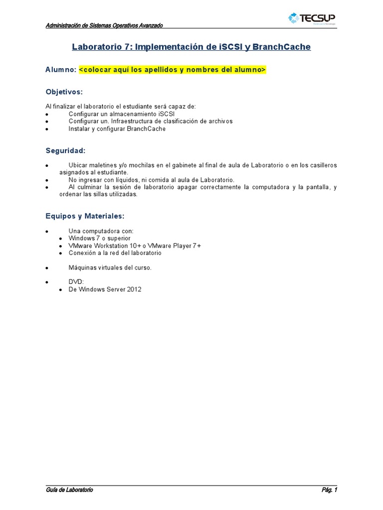 Lab 07 Implementación de ISCSI y BranchCache | PDF | V Mware | Virtualización