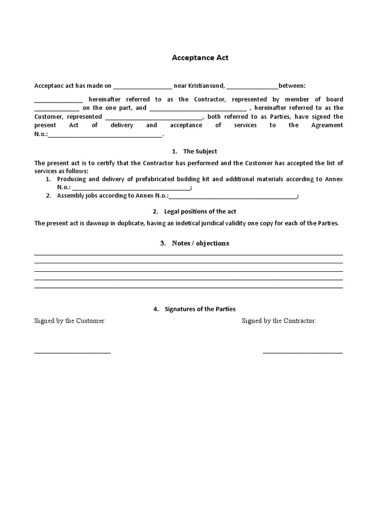 Service Acceptance Act Template | PDF