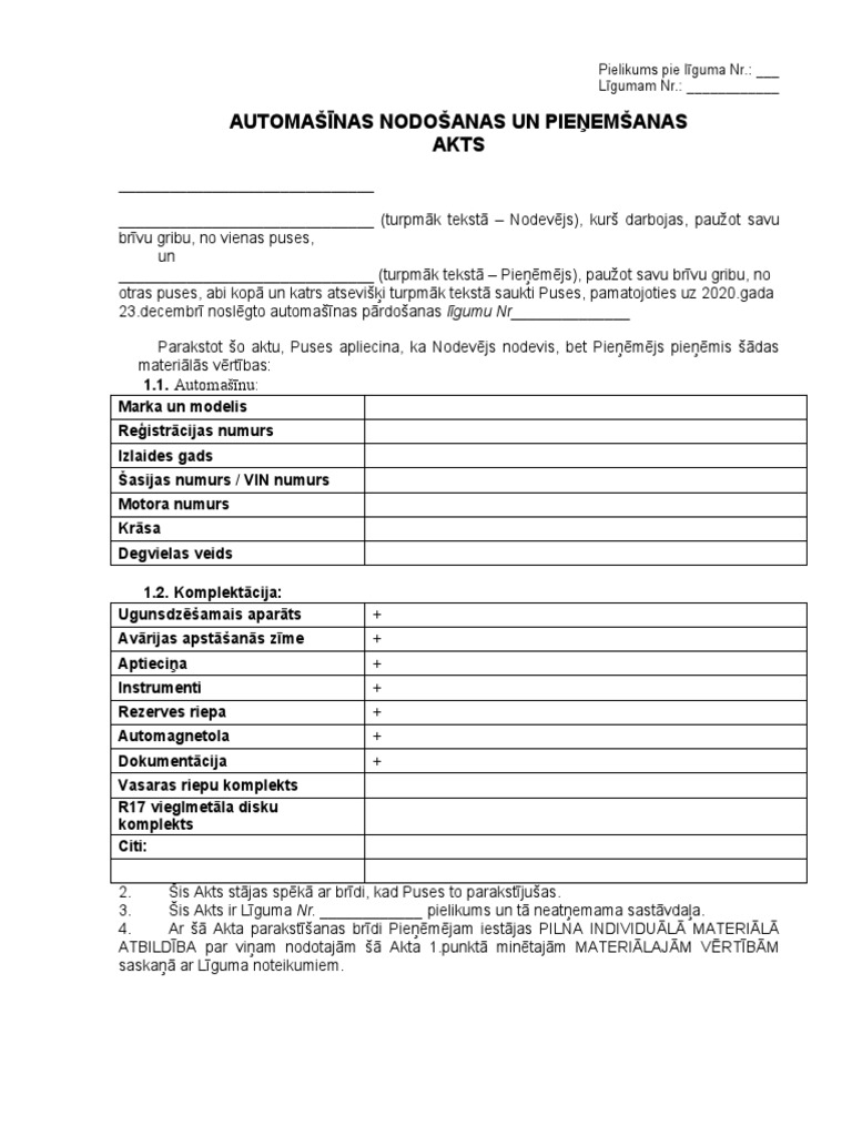 Auto Nodošanas Akts | PDF