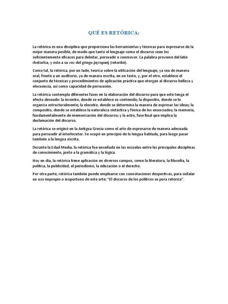 Definición y Concepto de Retórica | PDF | Artes del Lenguaje y Comunicación