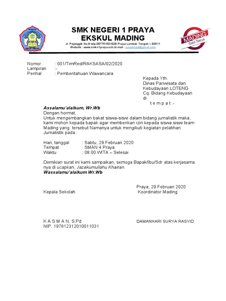 Surat Tugas Mading | PDF