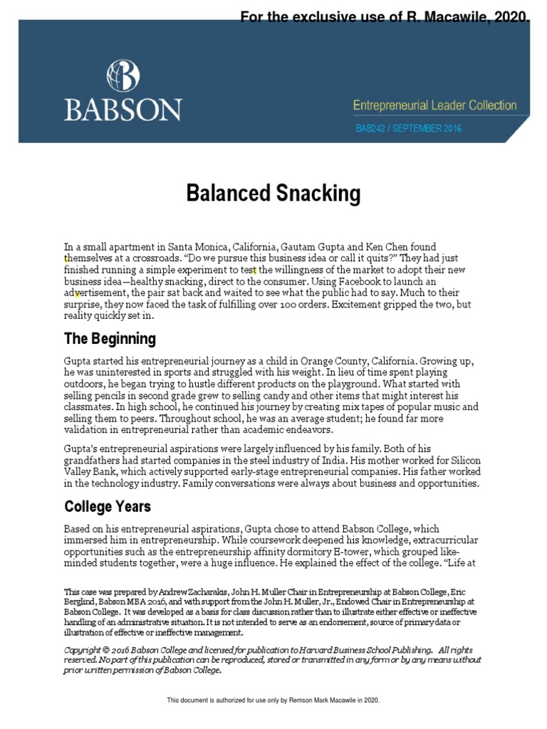 A Case: Balanced Snacking | PDF | Venture Capital | Corporate Finance