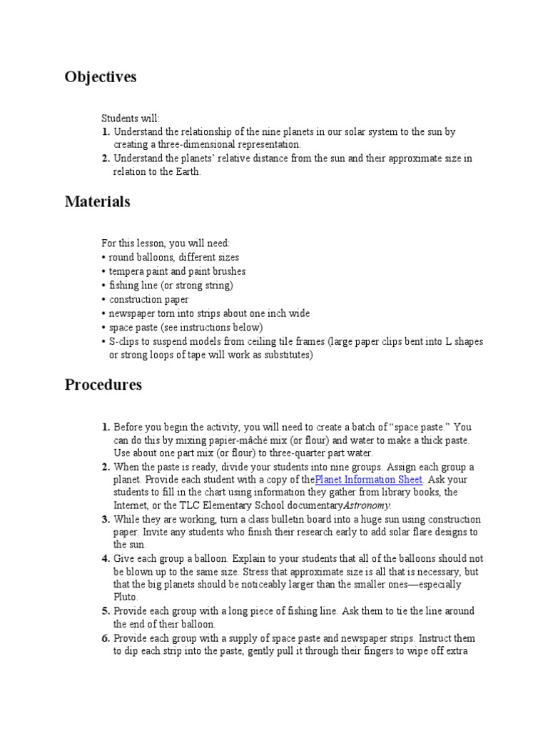 Objectives: Planet Information Sheet | PDF | Planets | Solar System