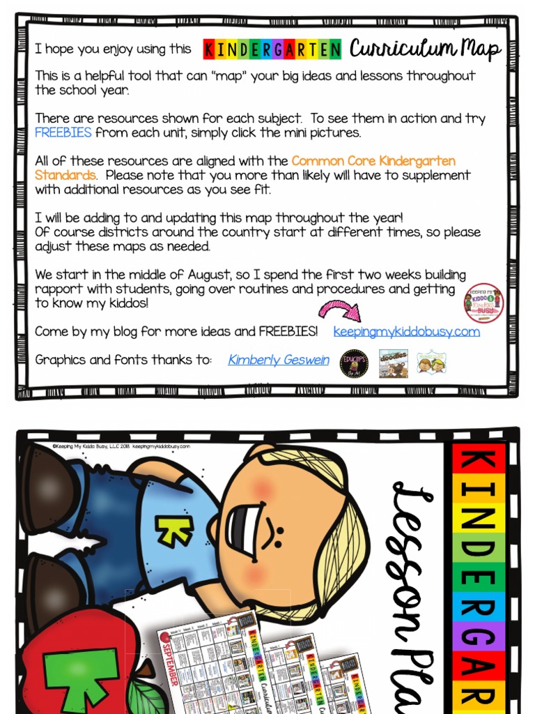 Kindergarten Lesson Plans For Back To School Free Curriculum Map August ...
