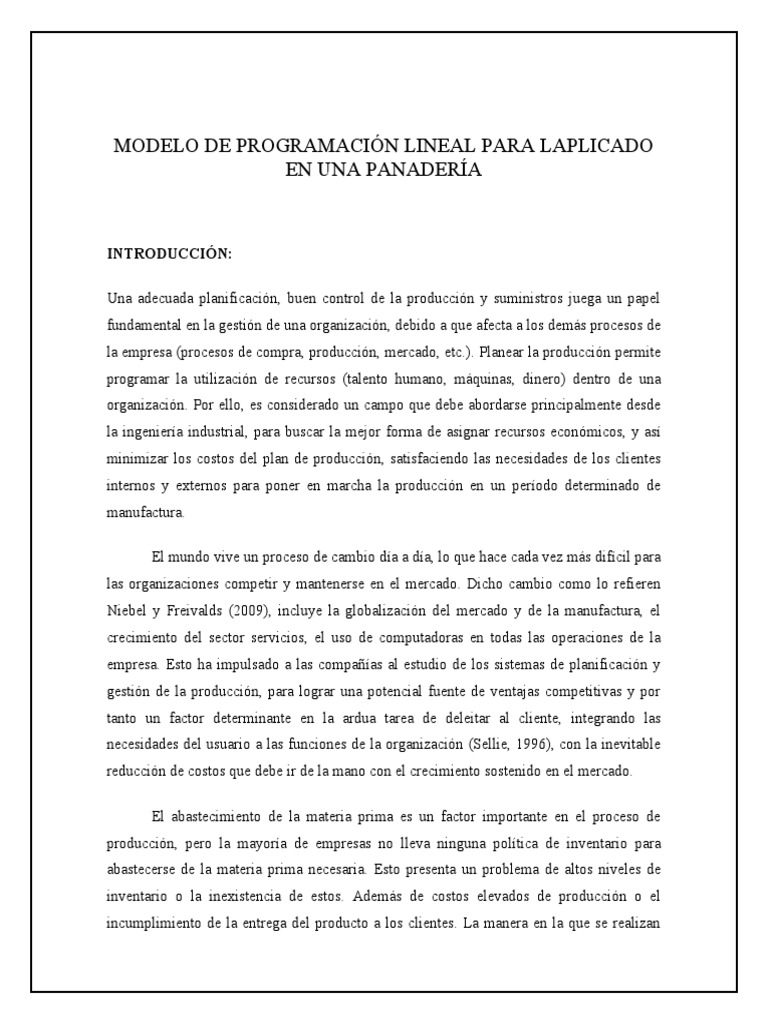 Modelo de Programación Lineal Aplicado A Una Panadería | PDF | Empresas ...