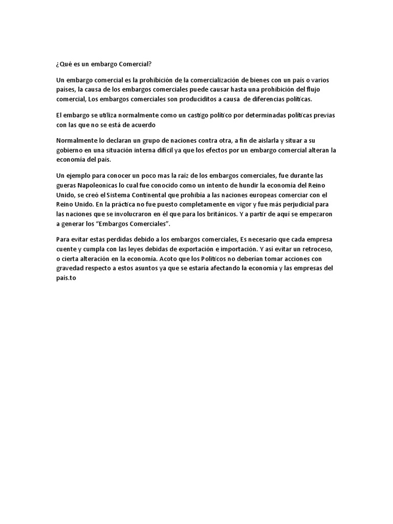 Qué Es Un Embargo Comercial | PDF
