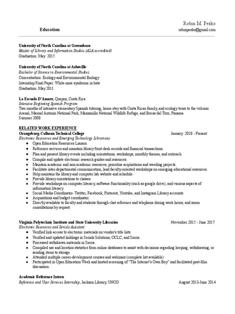 Resume Weebly Jan2021 | PDF | Libraries | Library And Museum