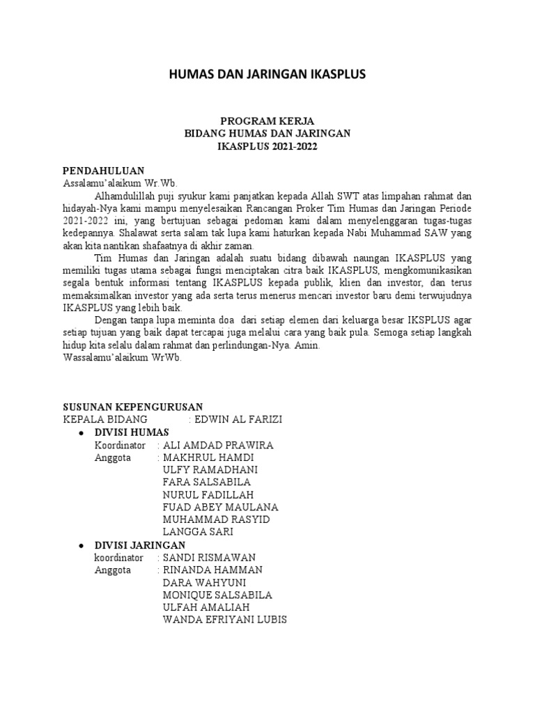 Proker Humas Dan Jaringan Ikasplus | PDF | Karier & Perkembangan