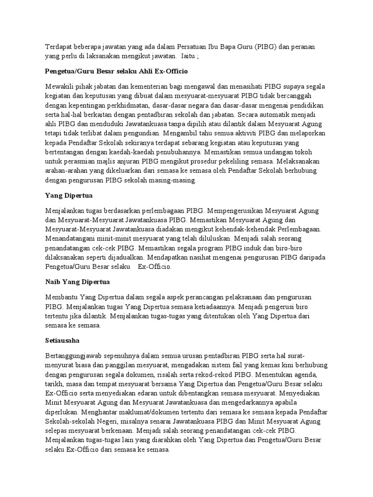 Jawatan Dan Peranan Dalam PIBG | PDF