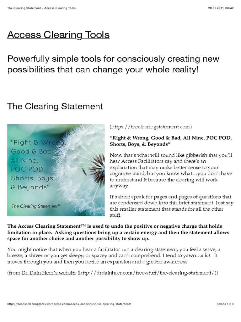 The Clearing Statement - Access Clearing Tools | PDF | Feeling | Psychology