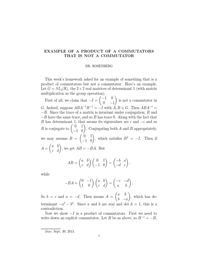 Commutator S Pdf Determinant Matrix Mathematics