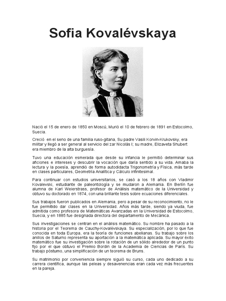 Sofia Kovalevskaya | PDF | Enseñanza de matemática | Science