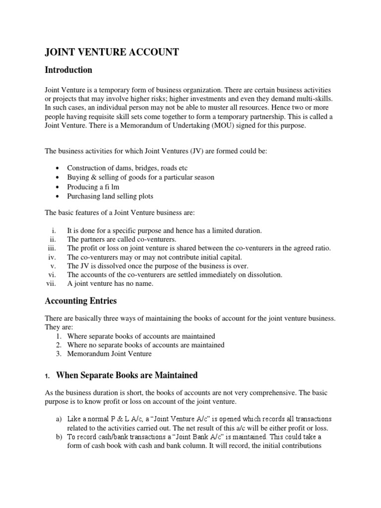 Joint Venture Accounting Overview | PDF | Joint Venture | Debits And ...