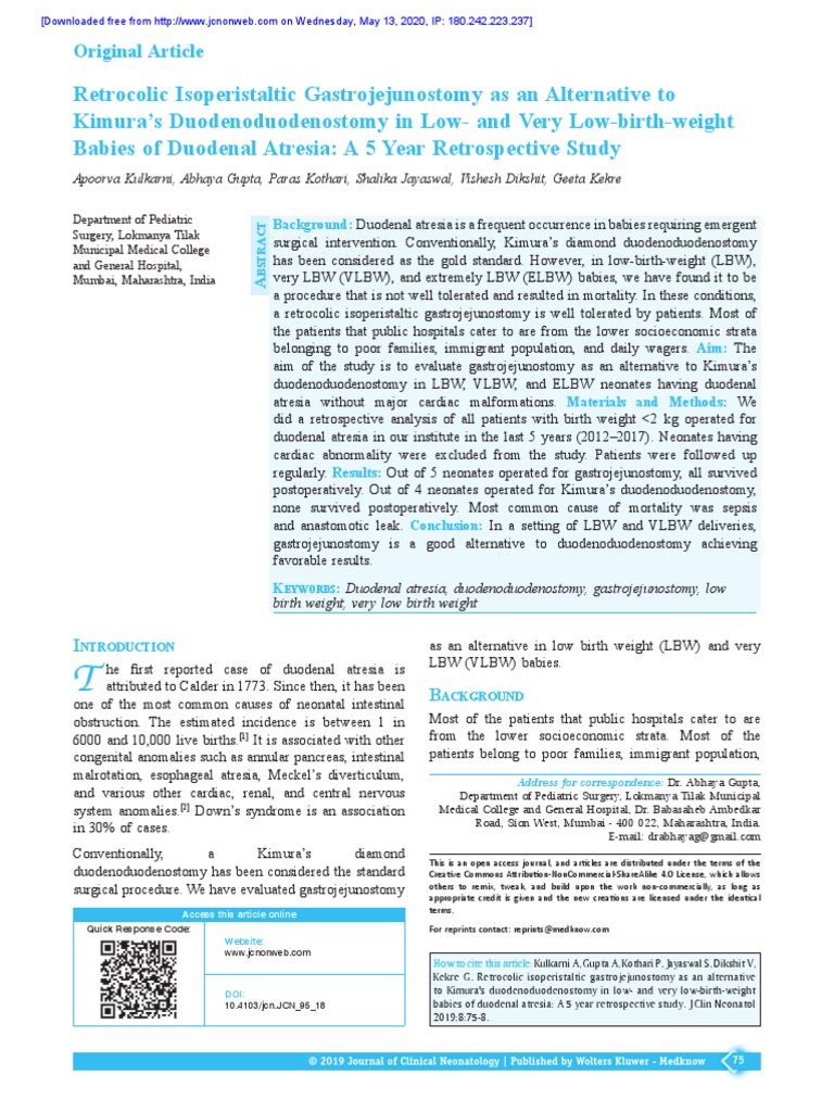 Retrocolic Isoperistaltic Gastrojejunostomy As An Alternative To Kimura ...